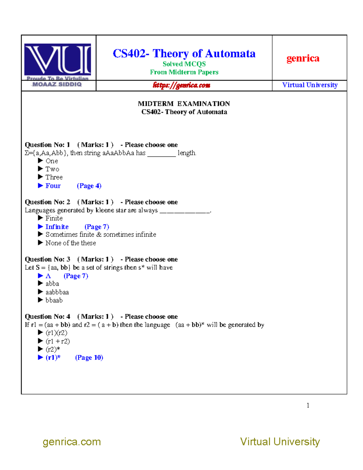 CS402-Mid term Solved MCQs With References by Moaaz - ####### 1 CS402- Theory of Automata Solved ...