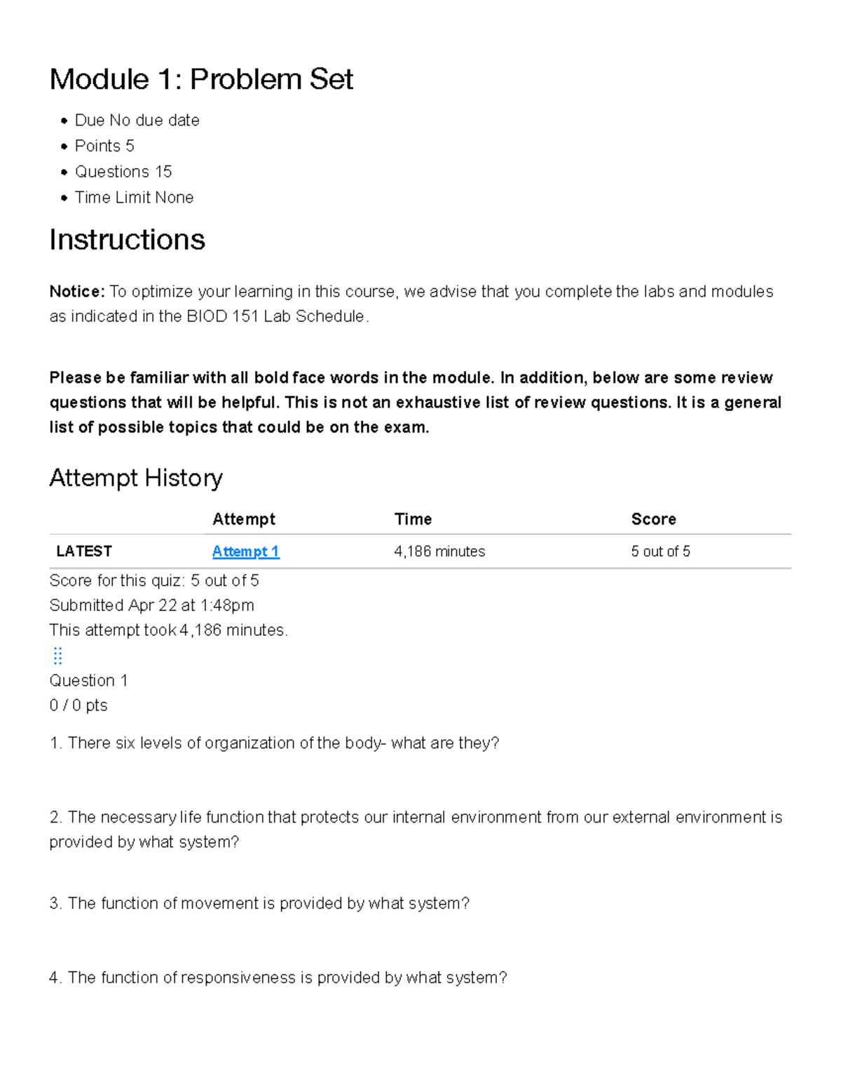 Module 1 Problem Set Essential Human Anatomy & Physiology I w Lab - Mc Guire - 2023B - Module 1 ...