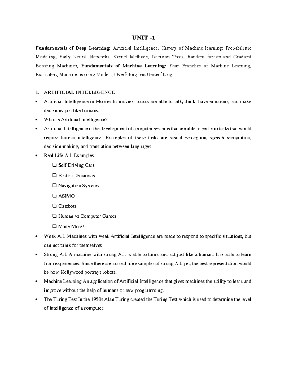 Deep Learning Unit 1 Material Unit 1 Fundamentals Of Deep Learning Artificial Intelligence