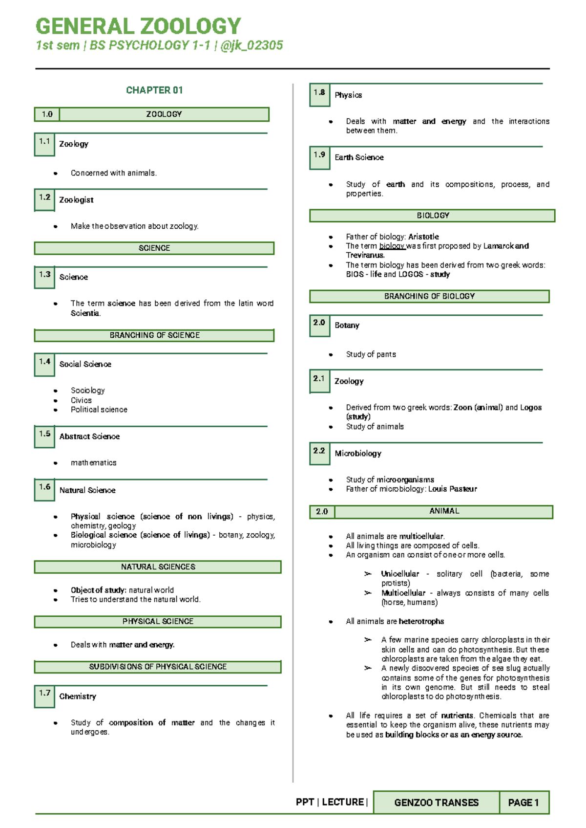 Genzoo 1stsem - zoology - 1st sem | BS PSYCHOLOGY 1-1 | @jk_ CHAPTER 01 ...