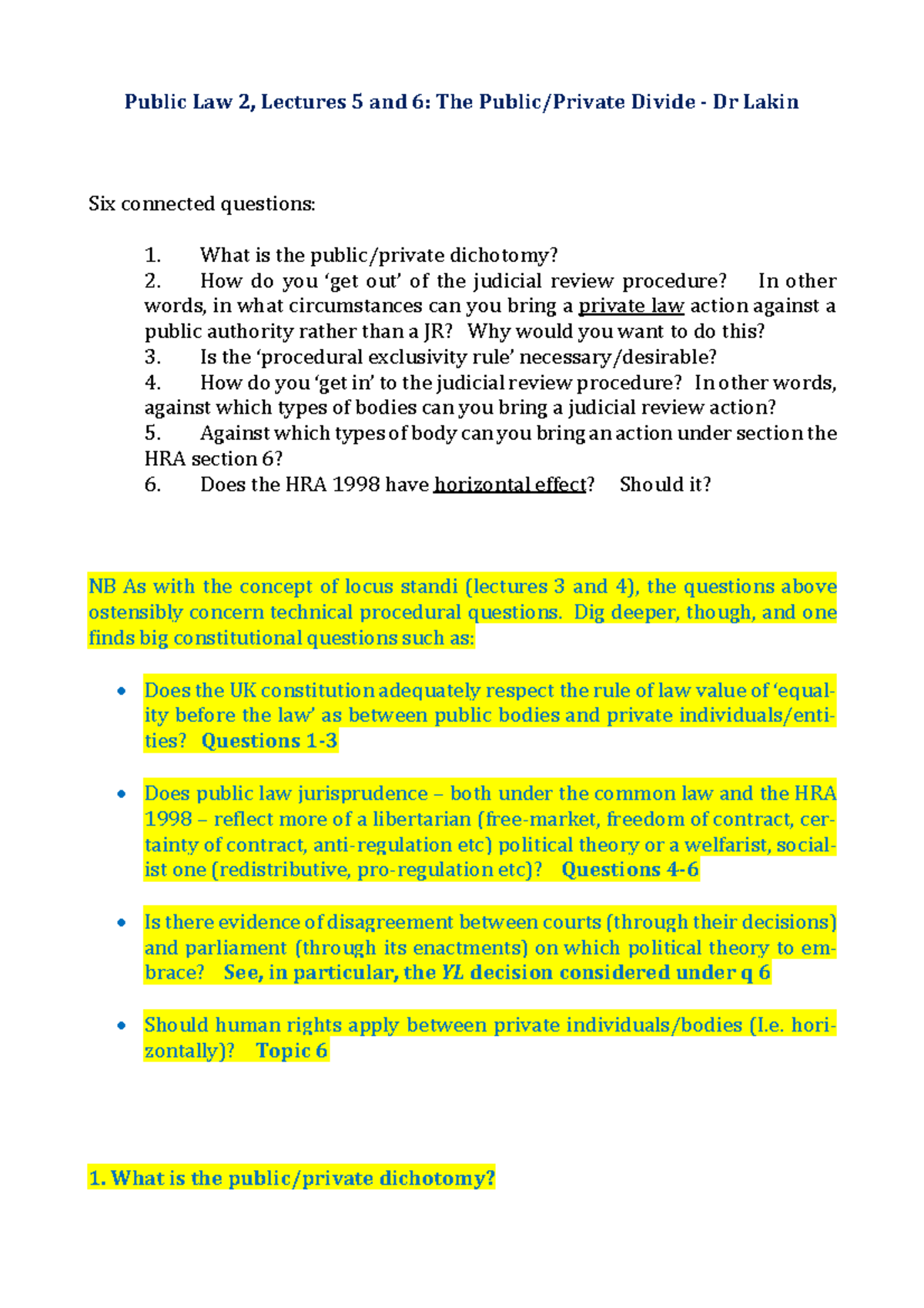 Lecture 3 - The Public private divide - Public Law 2, Lectures 5 and 6 ...