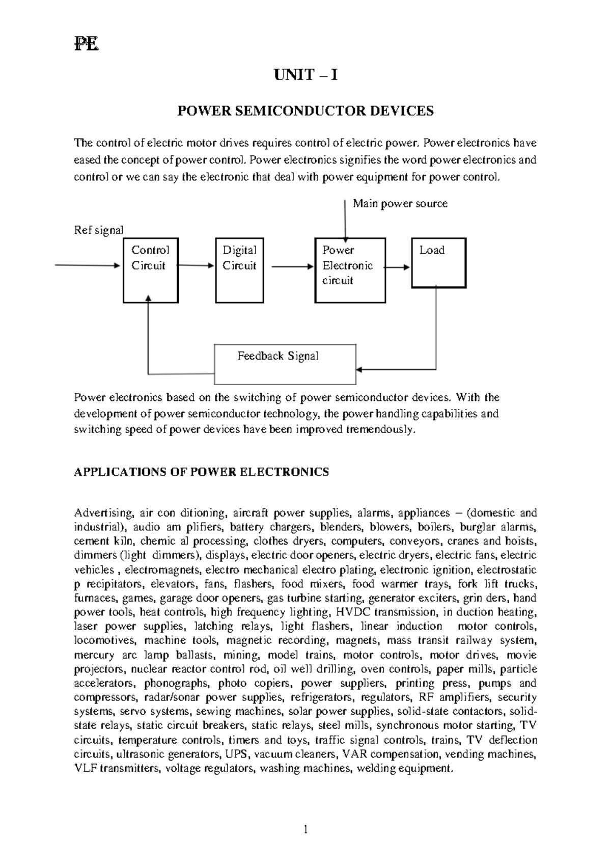 Power electronics unit-2 - UNIT – I POWER SEMICONDUCTOR DEVICES The ...