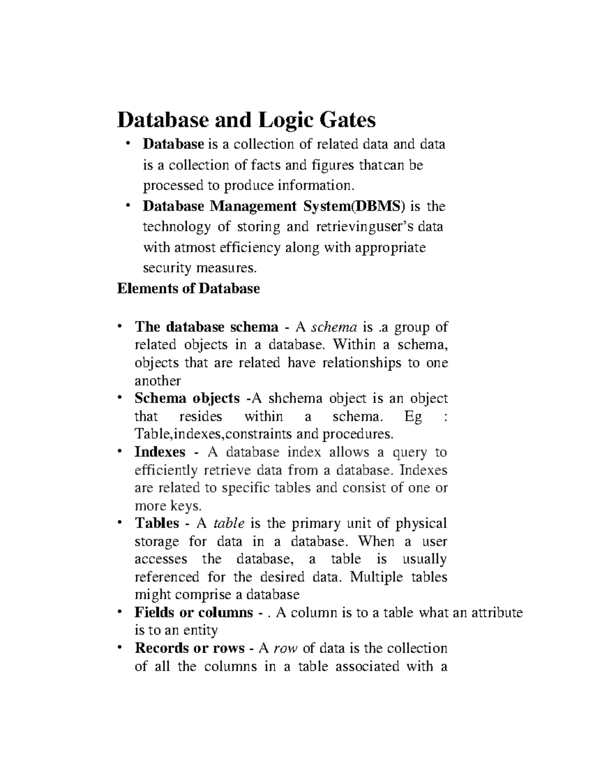 Database and Logic Gates - Database and Logic Gates Database is a ...