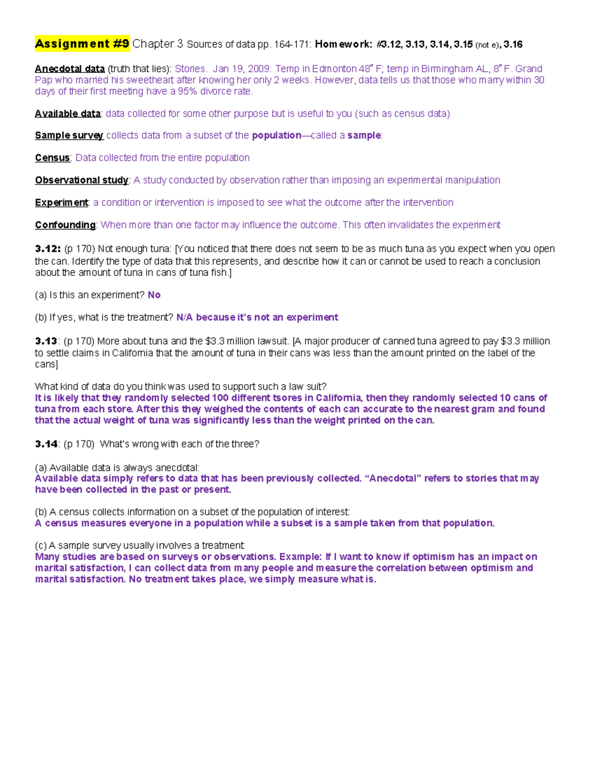 Ua Stat Assignment 9 Hw For Class Assignment 9 Chapter 3 Sources Of Data Pp 164 171
