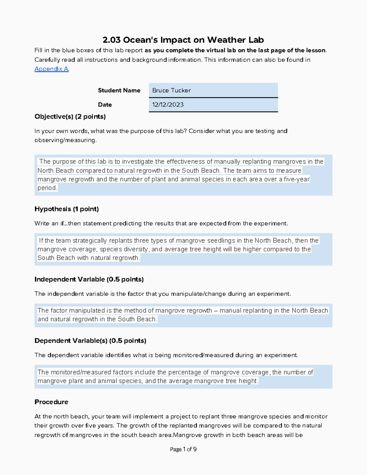 Copy of 2.03 Lab Report Template Rev 2022 - 2 Ocean's Impact on Weather ...