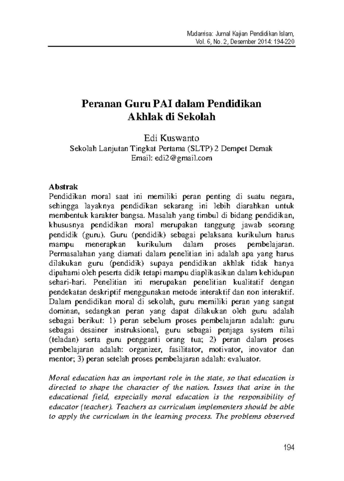 153023 ID peranan guru pai dalam pendidikan akhlak - Peranan Guru PAI ...