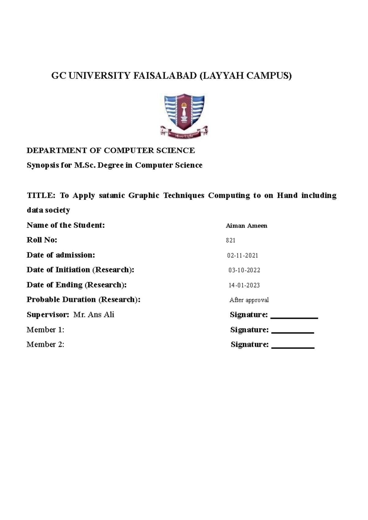 Aimn - for finel year - GC UNIVERSITY FAISALABAD (LAYYAH CAMPUS ...