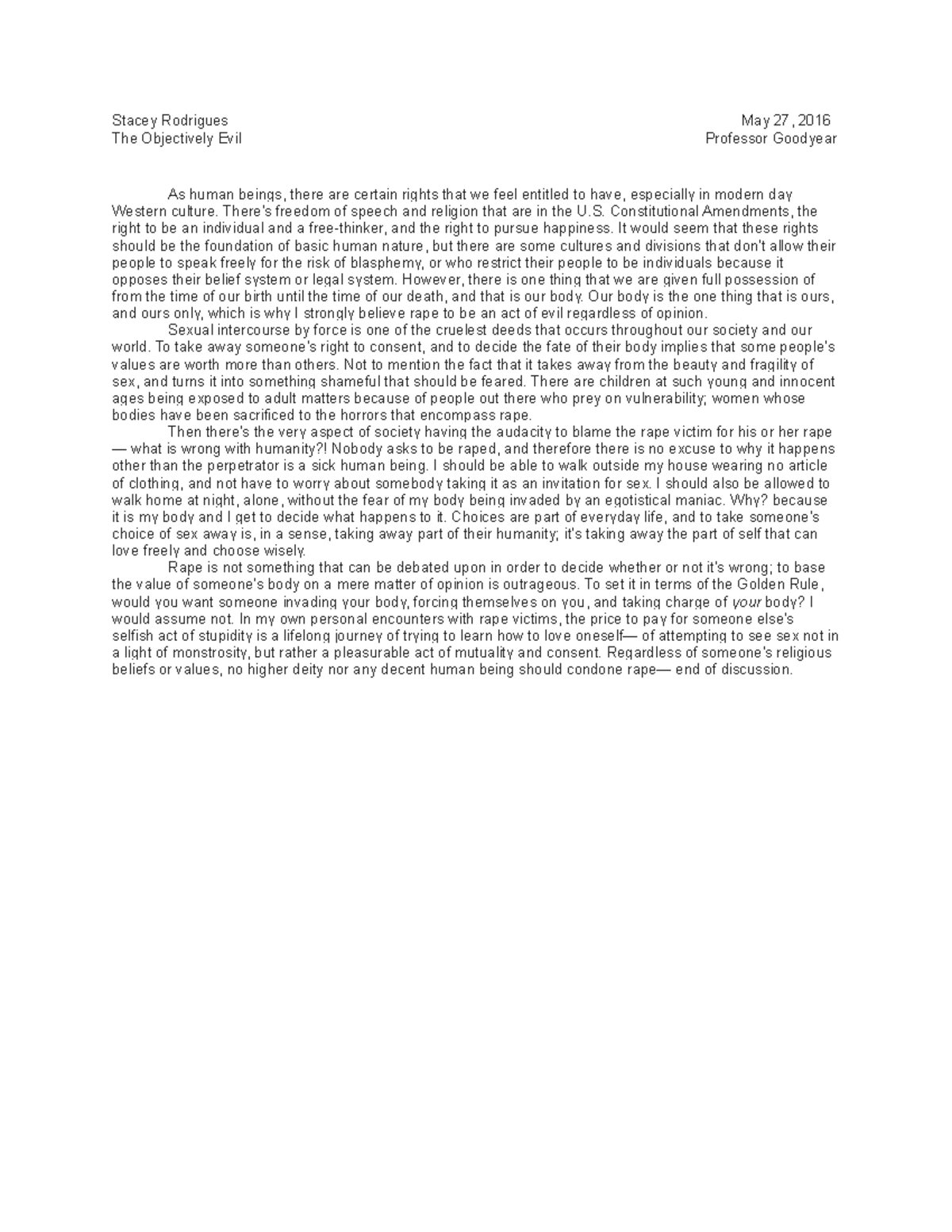 The Objectively Evil - Weekly homework response based on the reading ...