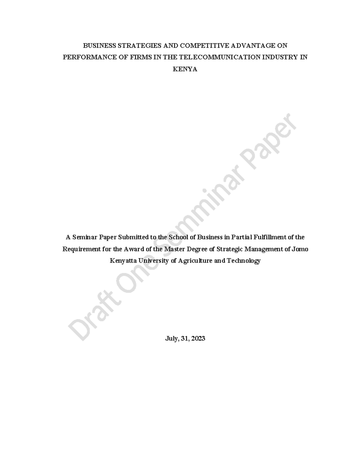 Mwanyolo Seminar Paper - BUSINESS STRATEGIES AND COMPETITIVE ADVANTAGE ...