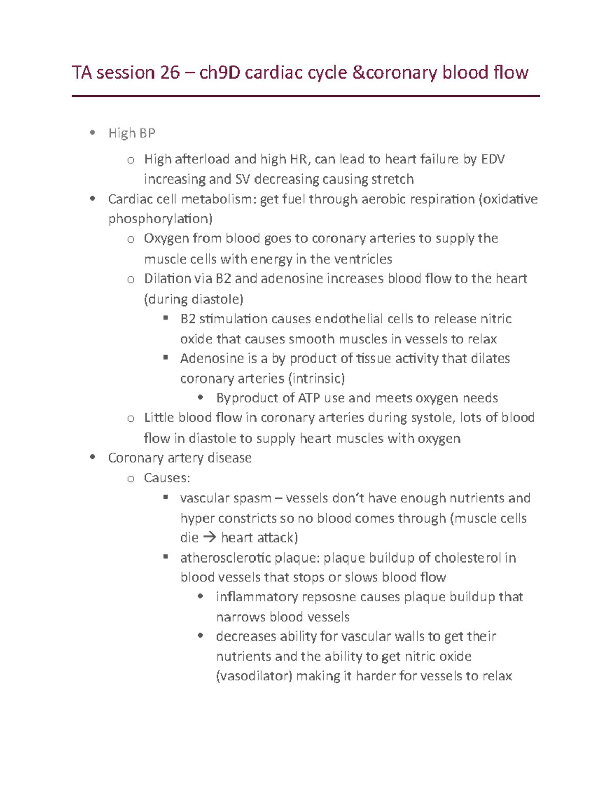 TA session 26 cardiac cycle and coronary arteries - TA session 26 ...