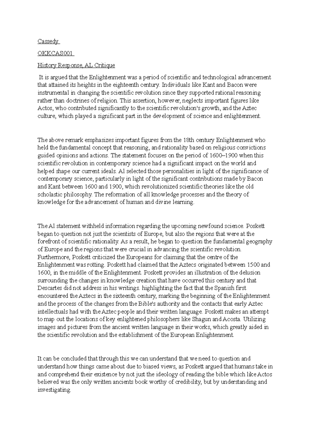 Hist 500 word response - The history summary is about a reading ...