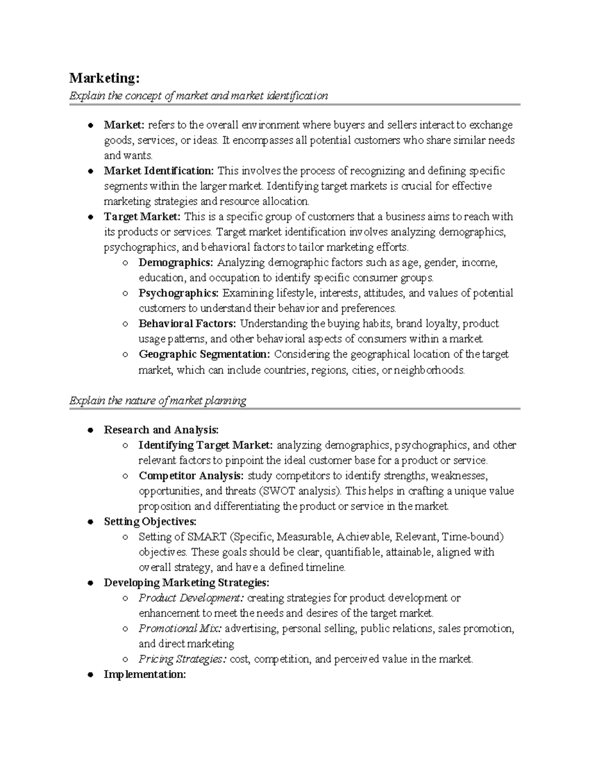 DECA Performance Indicators - Marketing: Explain the concept of market ...