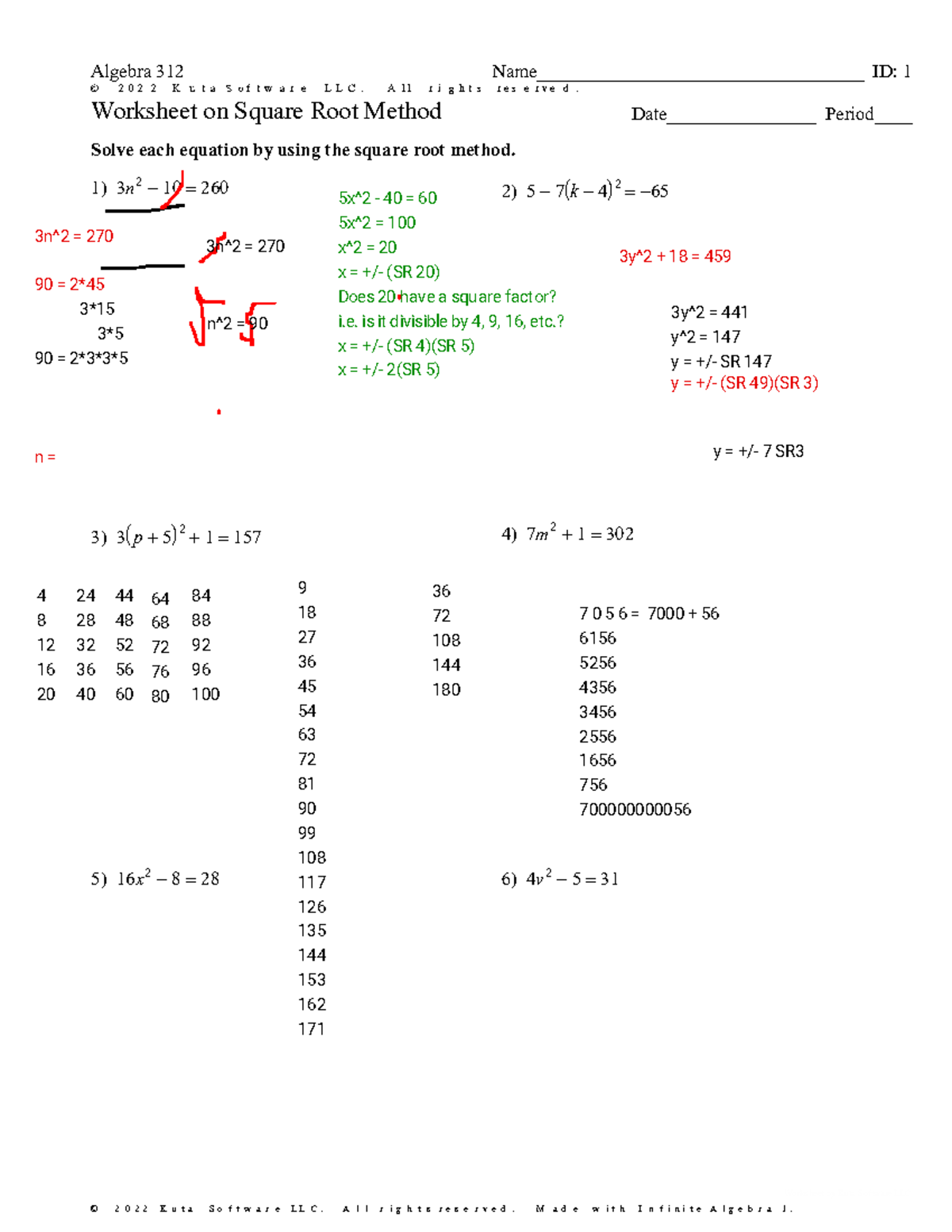 Chayden Saini - Worksheet on Square Root Method - ©w D 2 K 0 u 2 \ 2 h ...