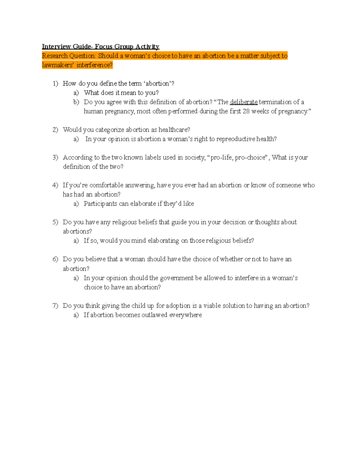 Focus Group Activity Questions- PF - Interview Guide- Focus Group ...