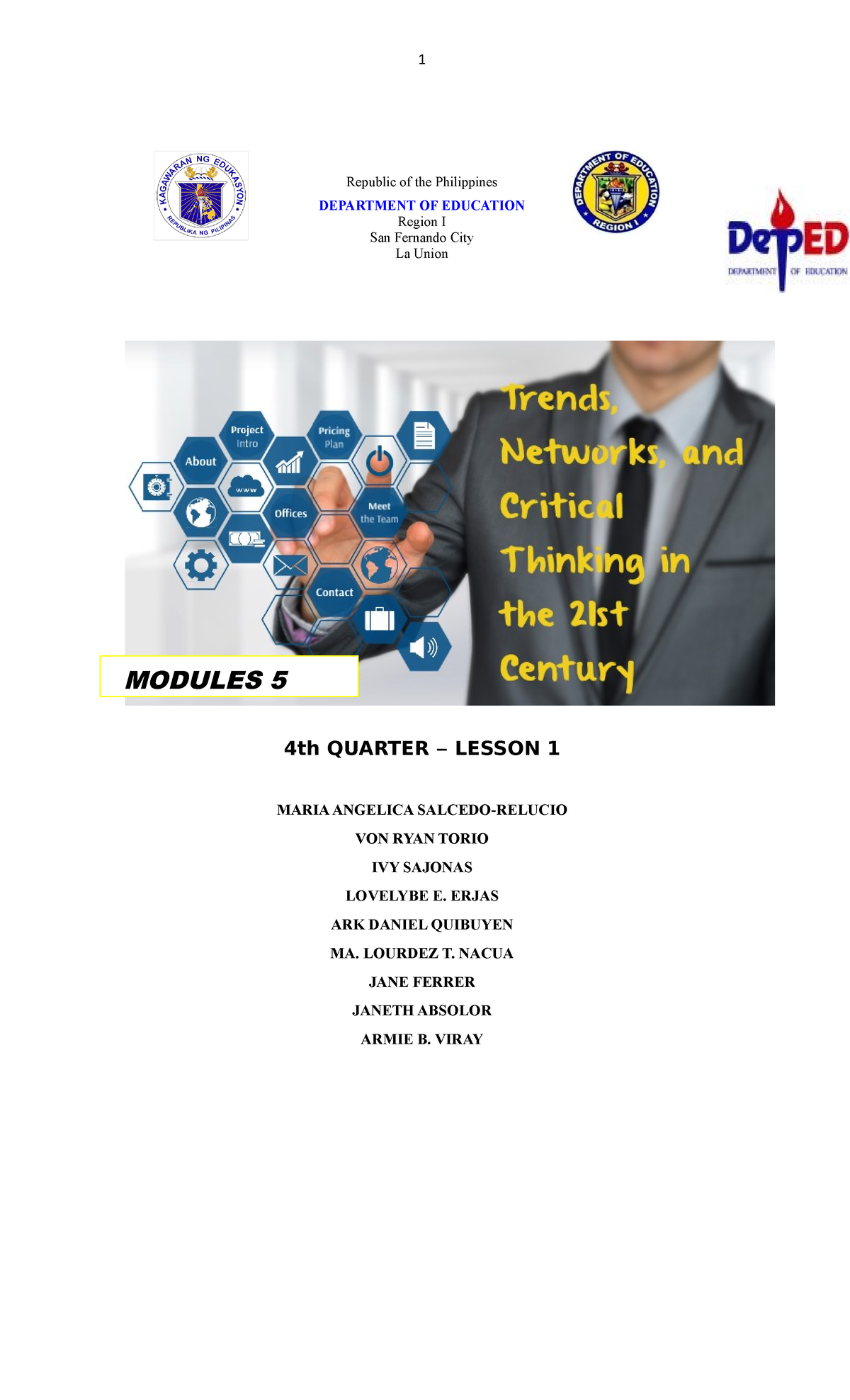 Trends 4th Quarter Week 1 Module 5 L - Republic of the Philippines ...