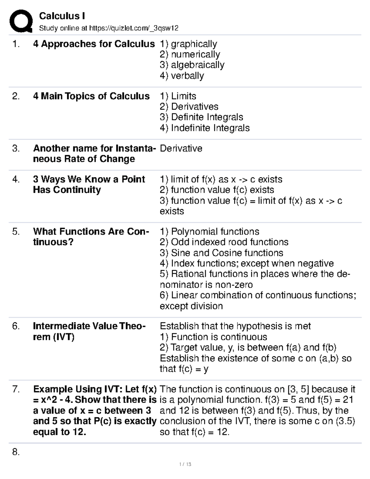 Calculus I - help to study - Study online at quizlet/_3qsw 4 Approaches ...
