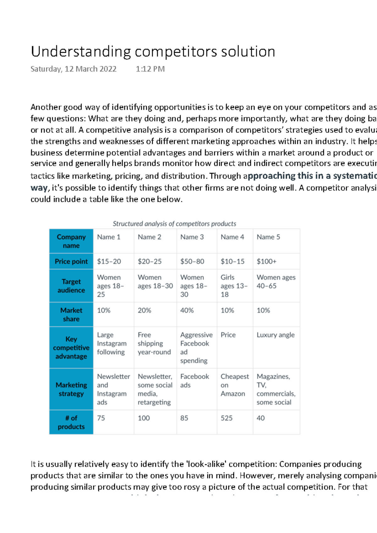 Understanding competitors solution - Another good way of identifying ...