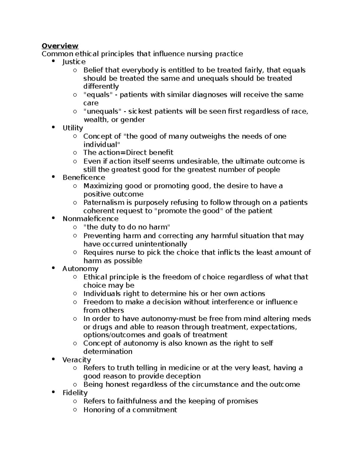 NUR302 notes - Common ethical principles in the nursing practice ...