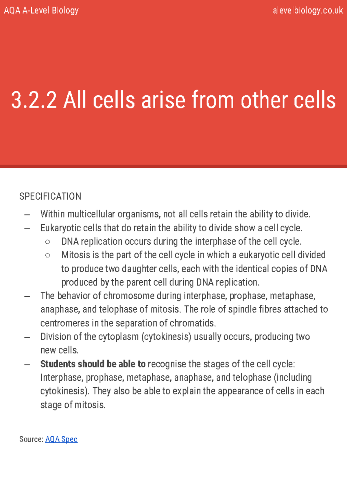 AQA AS Biology 3.2.2 - All cells arise from other cells - AQA A-Level ...