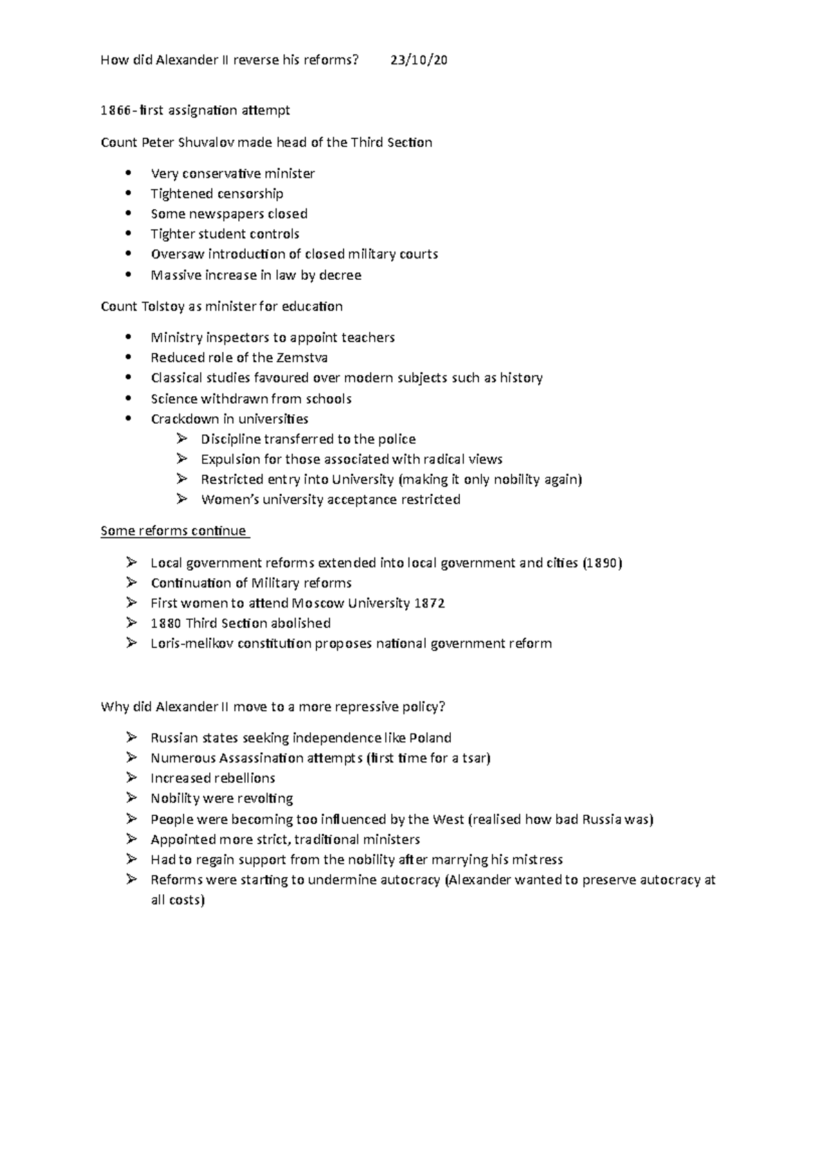 Alexander 11 reversals - How did Alexander II reverse his reforms? 23 ...