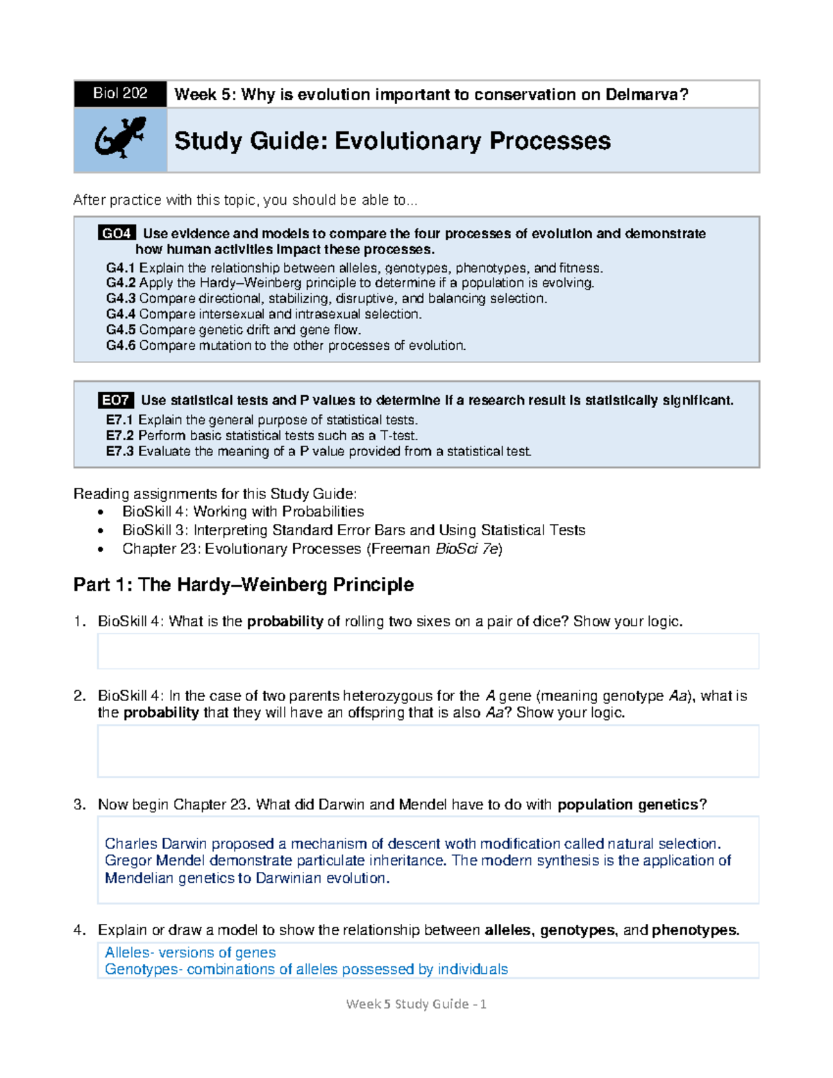 Biol 202 Week 5: Evolution and Conservation Study Guide - Studocu