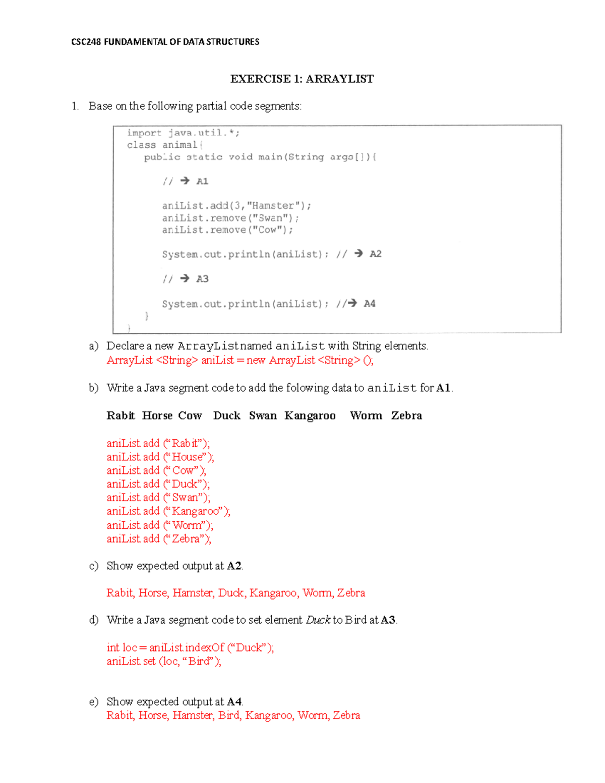 Exercise Array List Nonee Exercise 1 Arraylist Base On The