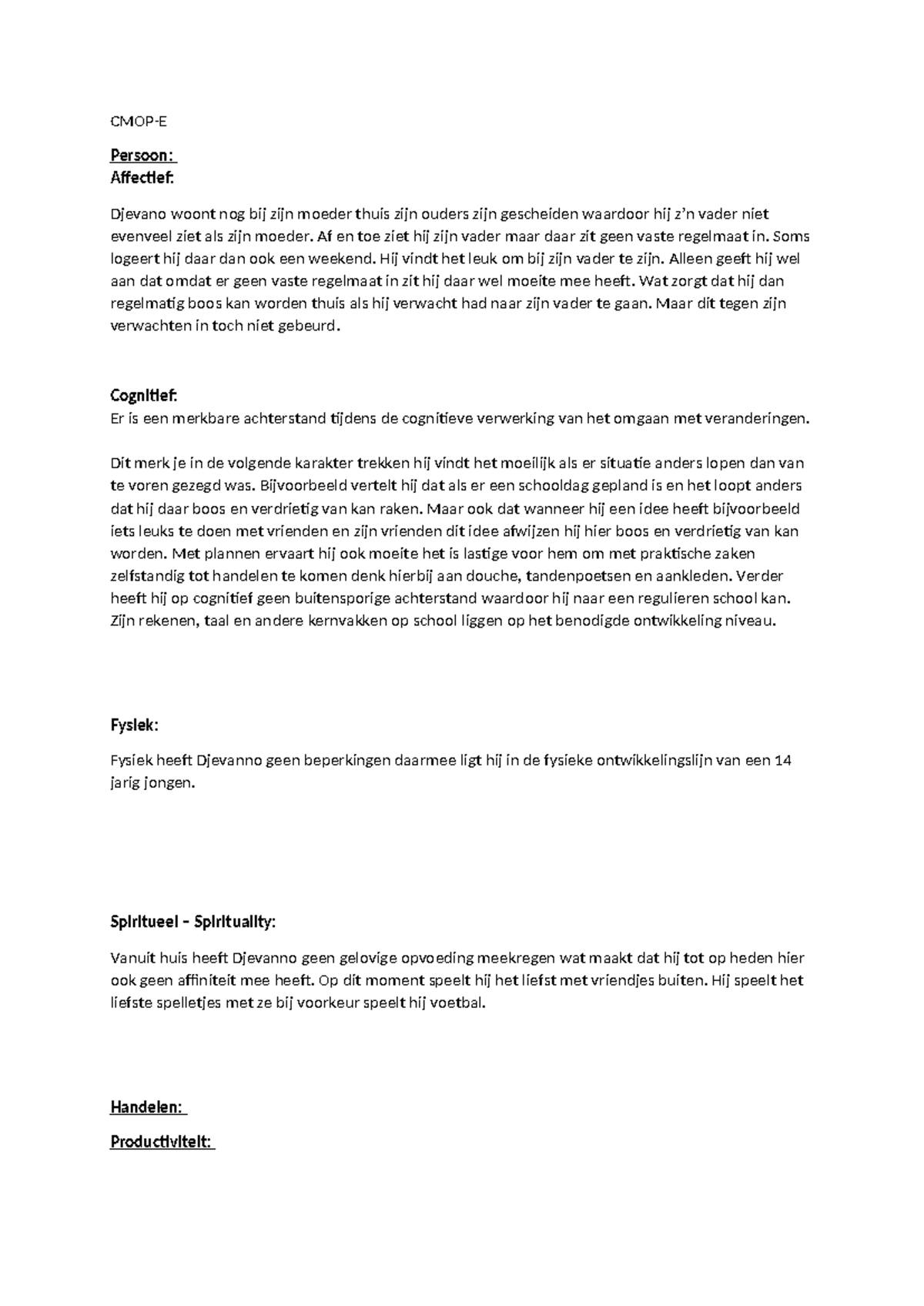 CMOP-e autisme uitwerking - CMOP-E Persoon: Affectief: Djevano woont ...
