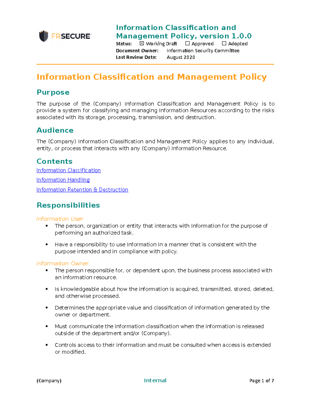 Information classification and management policy template - Information ...