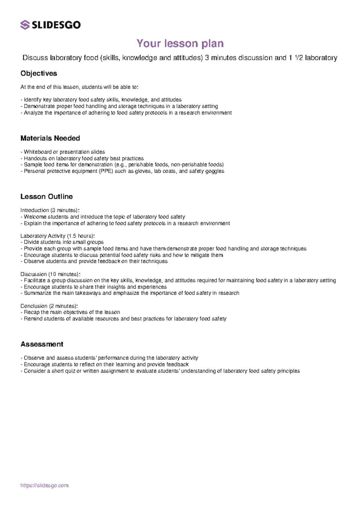 Slidesgo-lesson-plan - Your lesson plan Discuss laboratory food (skills ...