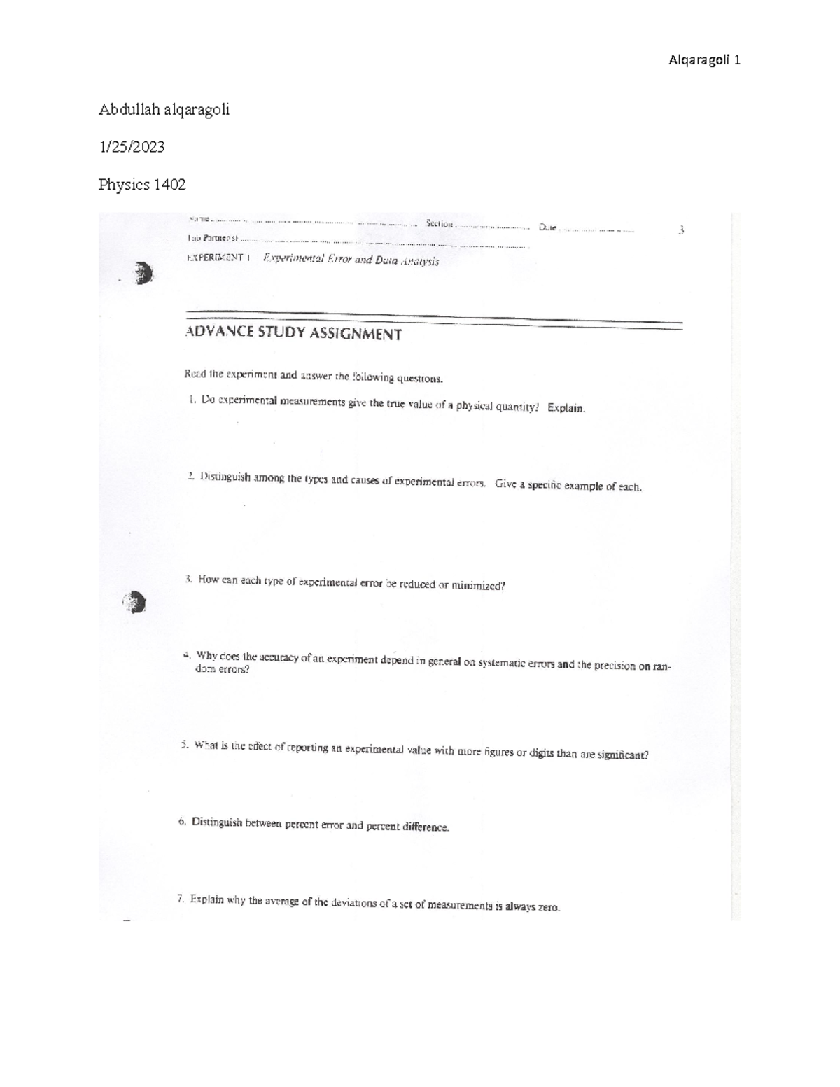 FIRST LAB FOR ONLINE LEC - Abdullah alqaragoli 1/25/ Physics 1402 The equipment employed, or the ...
