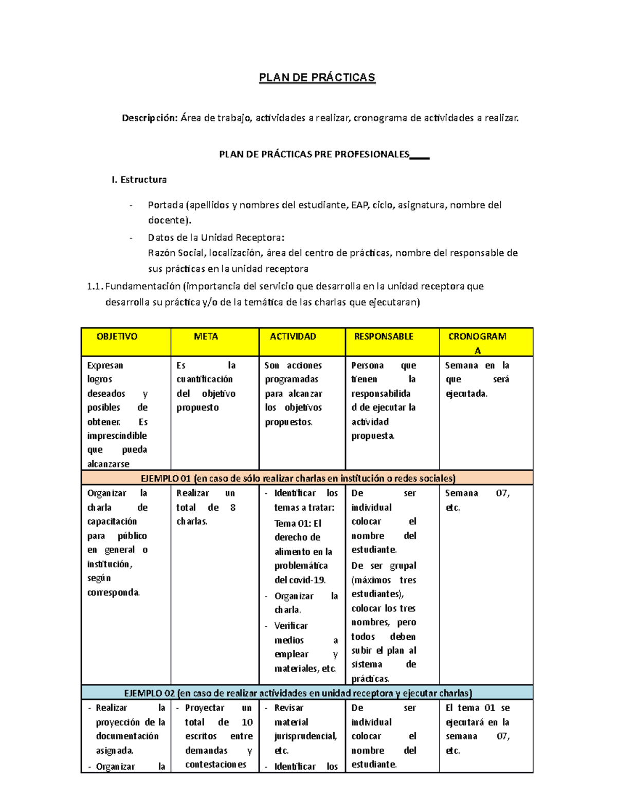 Esquema DE PLAN DE Prácticas Practicas 2022-II - PLAN DE PRÁCTICAS ...