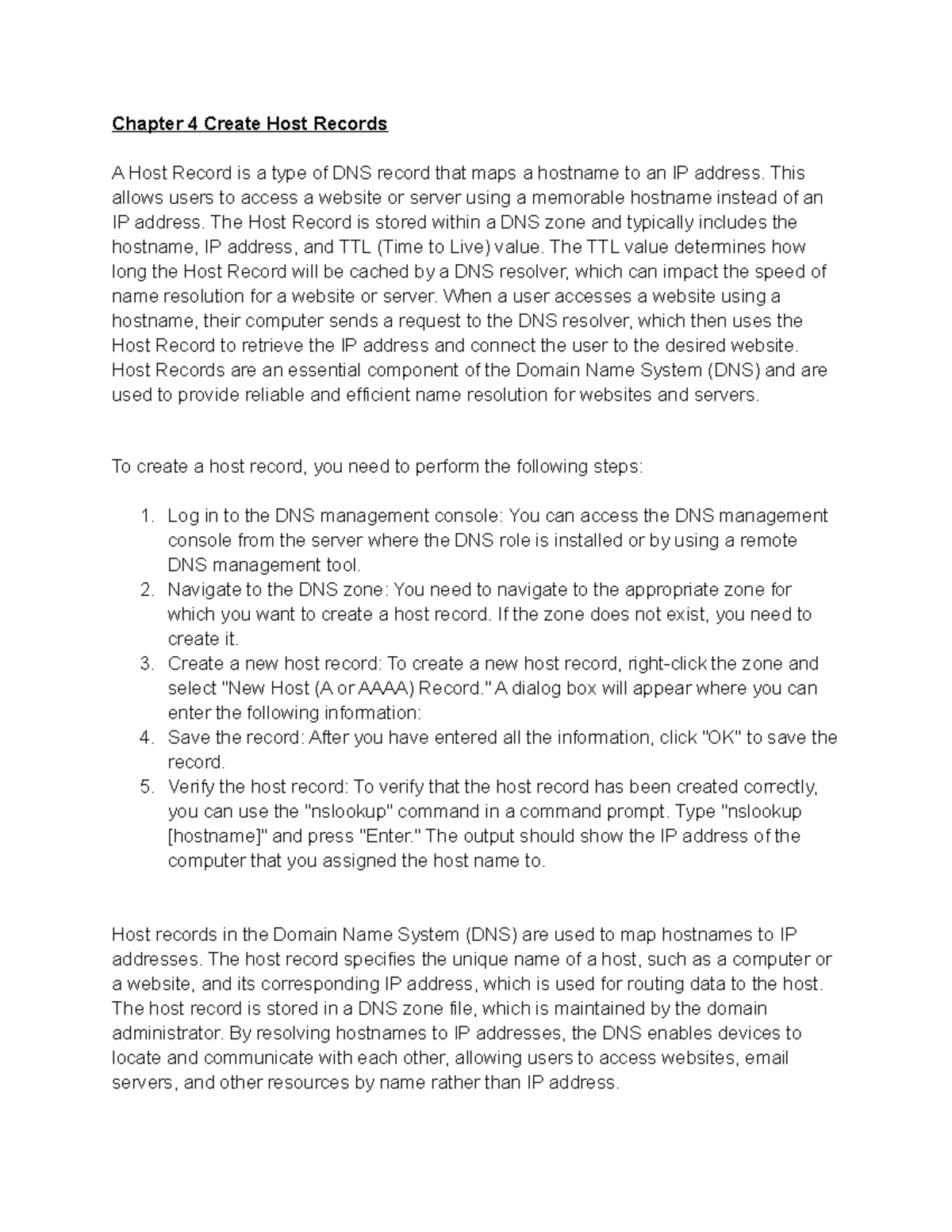 Chapter 4 Create Host Records - Chapter 4 Create Host Records A Host ...