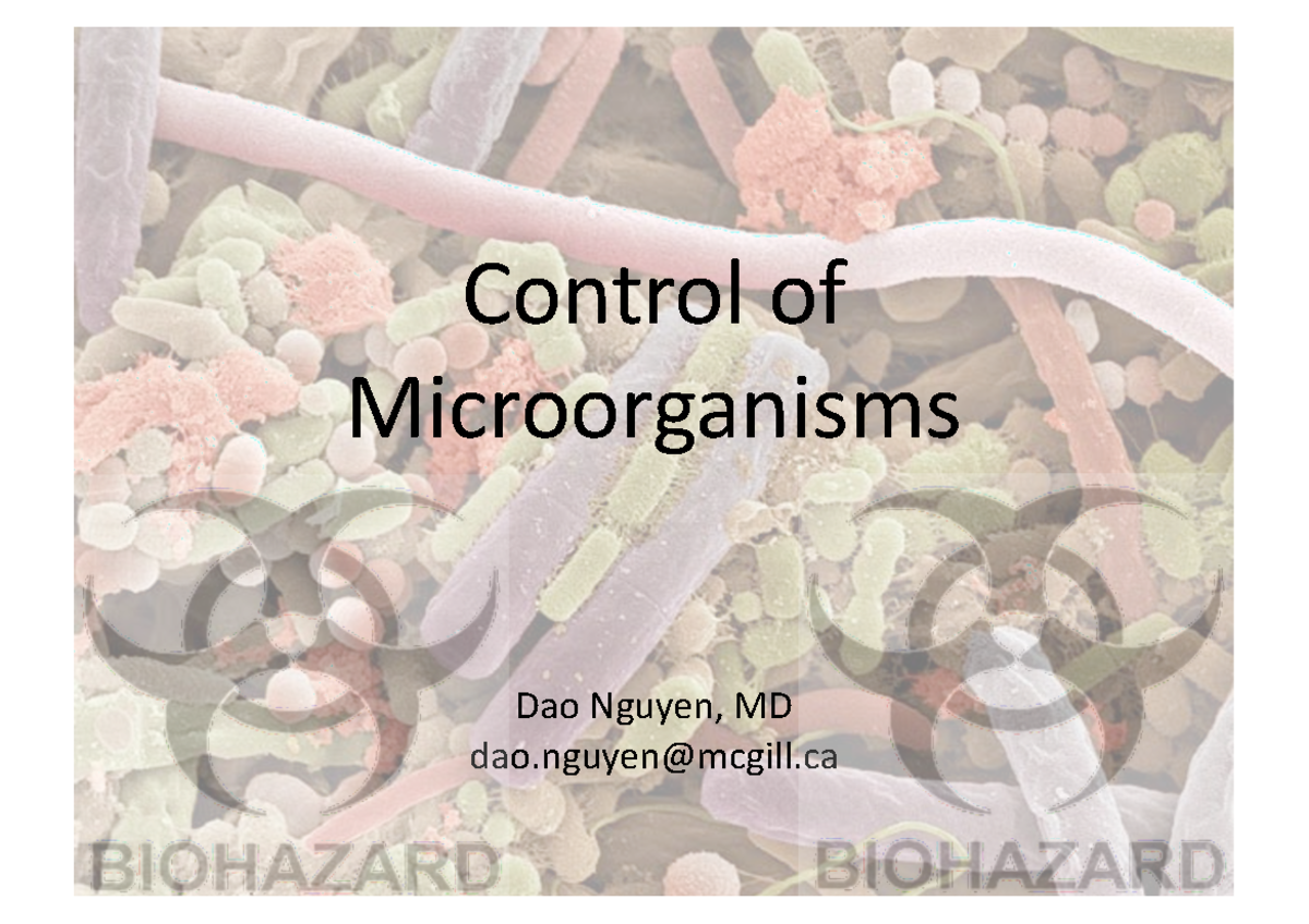 MIMM211 control microorganisms I Lecture 16 - Control of Microorganisms ...