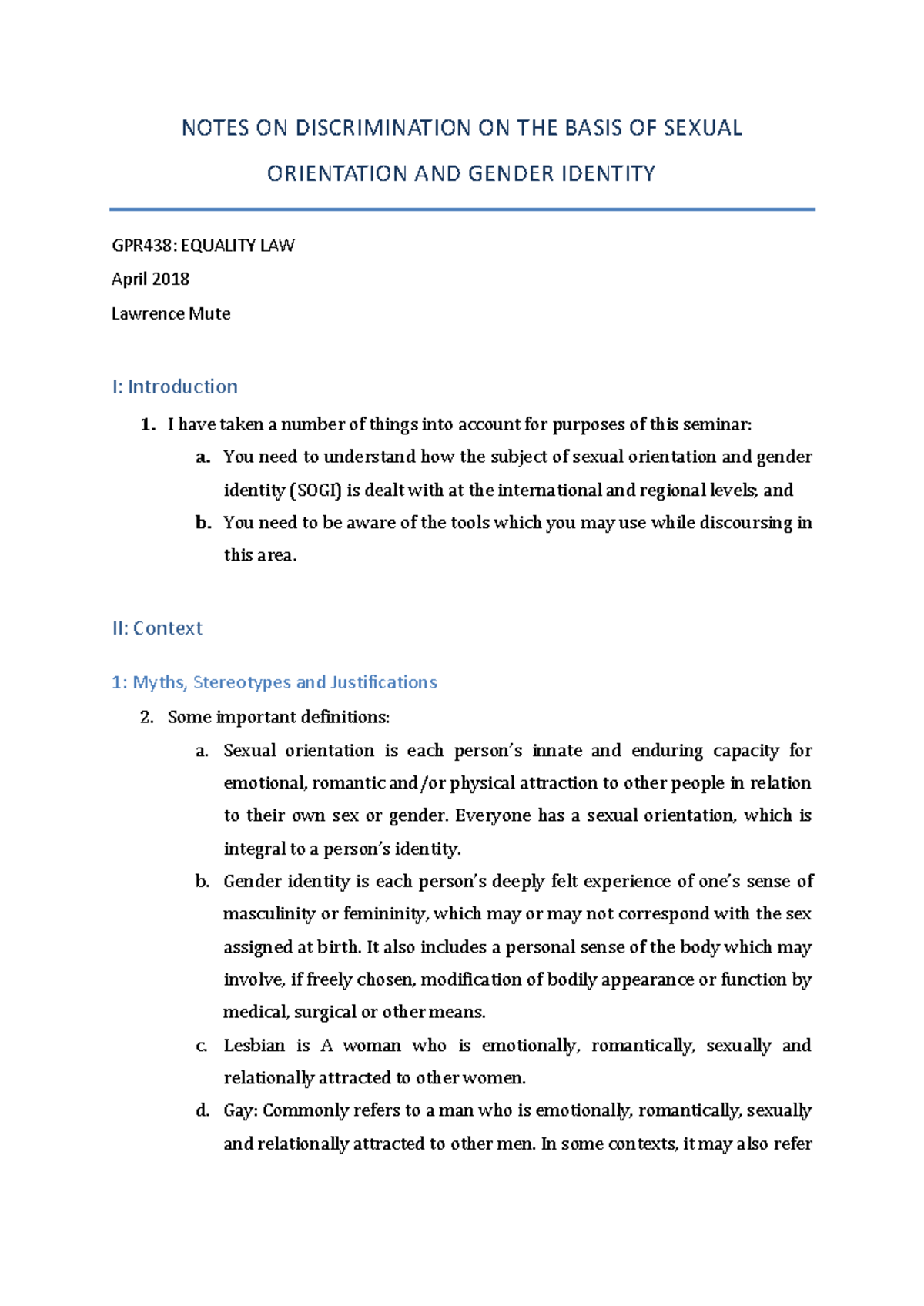 11 - Discrimination ON THE Basis OF Sogie - NOTES ON DISCRIMINATION ON ...