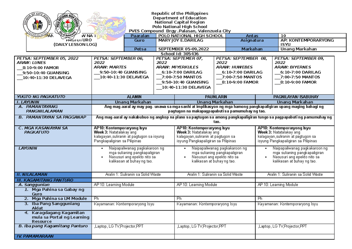 AP10 W3 SEPT-05-09 22022 - Republic of the Philippines Department of ...