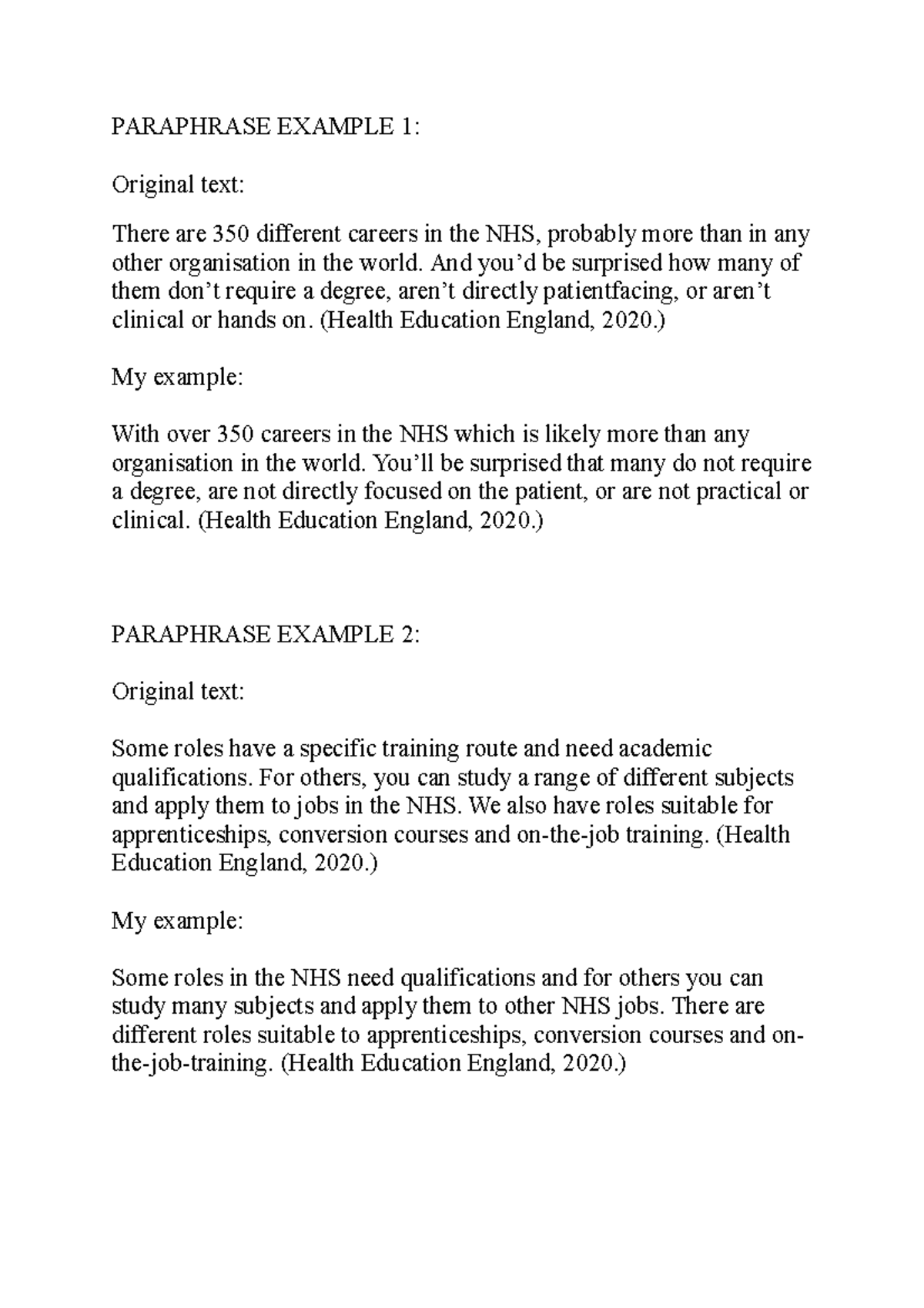 Unit 2 - unit done - PARAPHRASE EXAMPLE 1: Original text: There are 350 ...