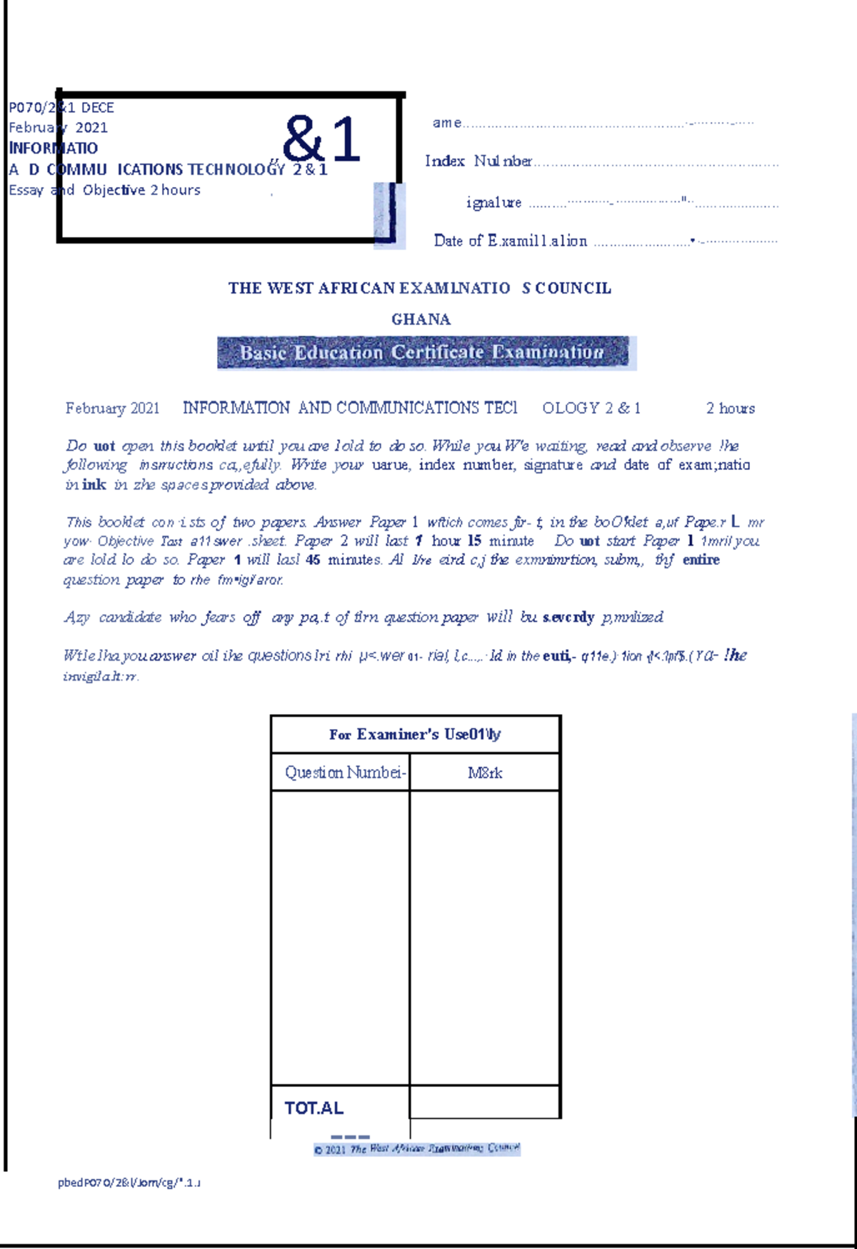 Ict bece private 2021 - Test yourself - pbedP070/2&l/Jom/cg/".1 P070/2 ...