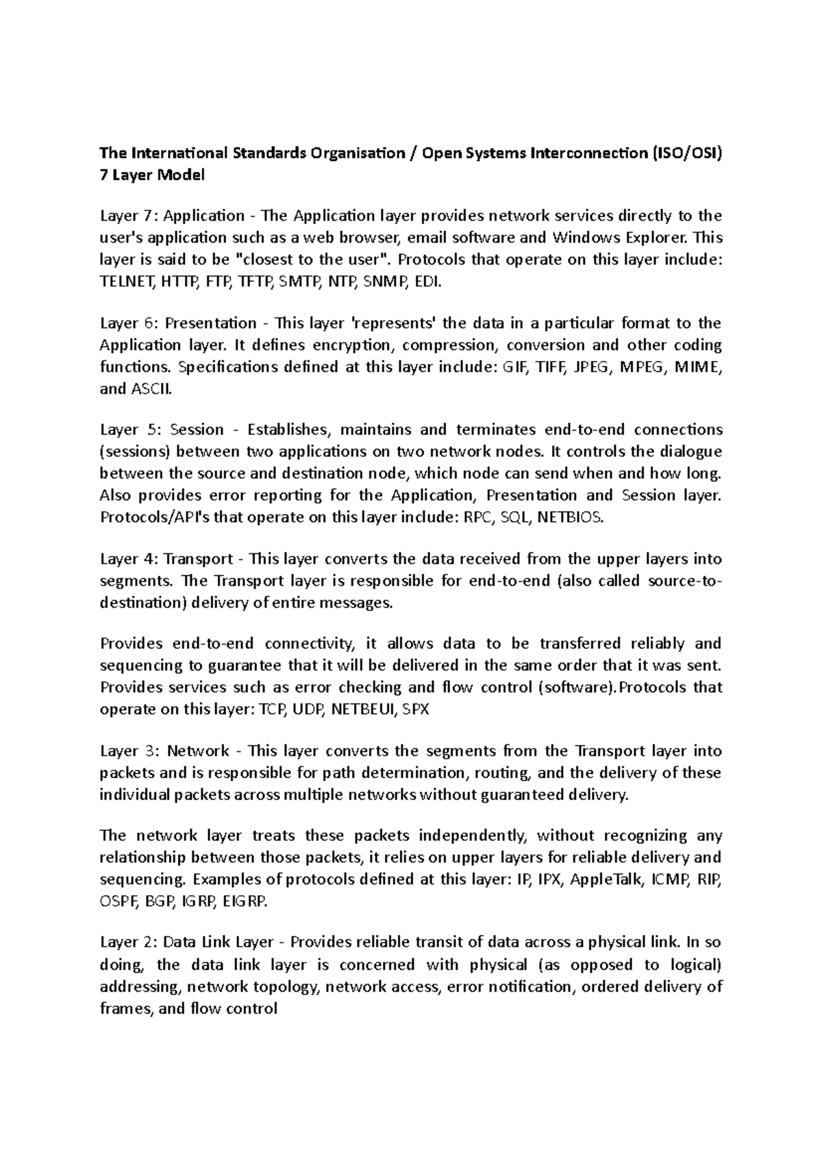 Open Systems Interconnection (ISO:OSI) 7 Layer Model - The ...
