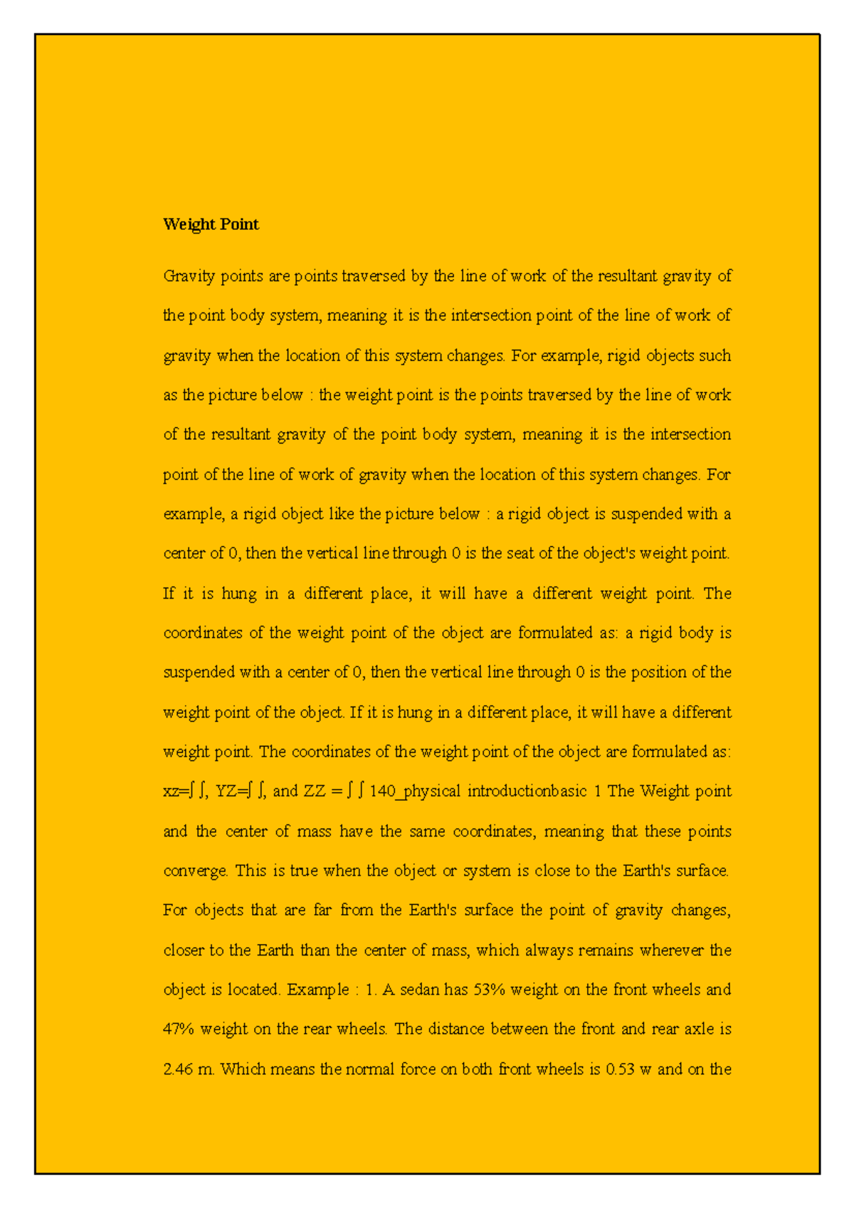 Study Document - Weight Point - Weight Point Gravity points are points ...