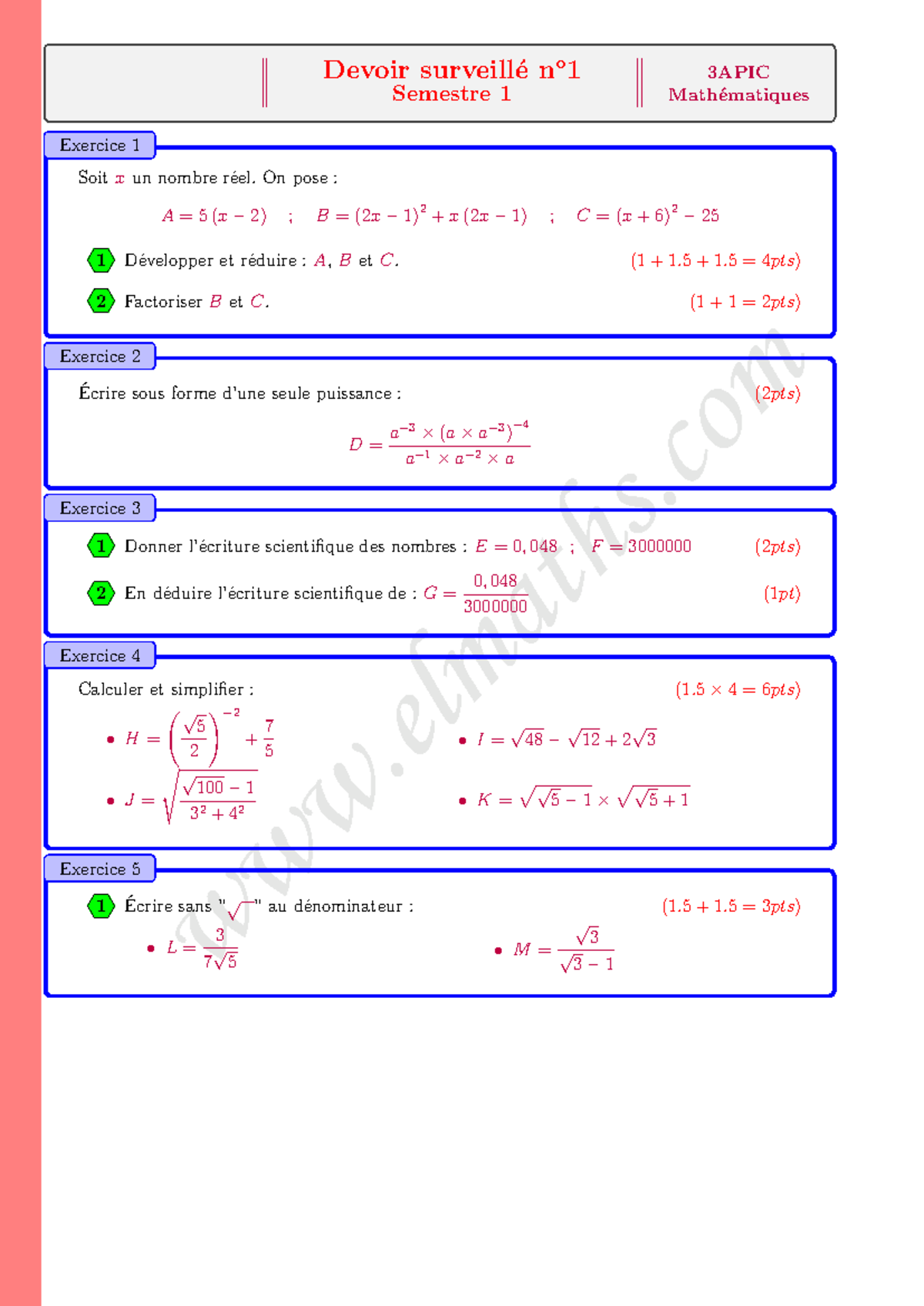 Devoir 1 S1 3APIC Fr - mathematique appliquée - Studocu