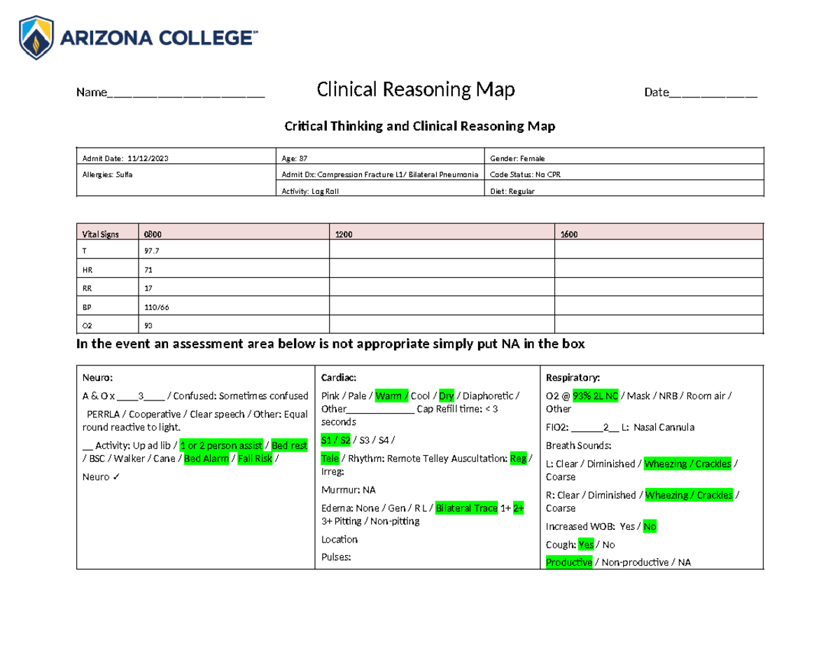 Critical Thinking Map Adult Health - Critical Thinking and Clinical ...