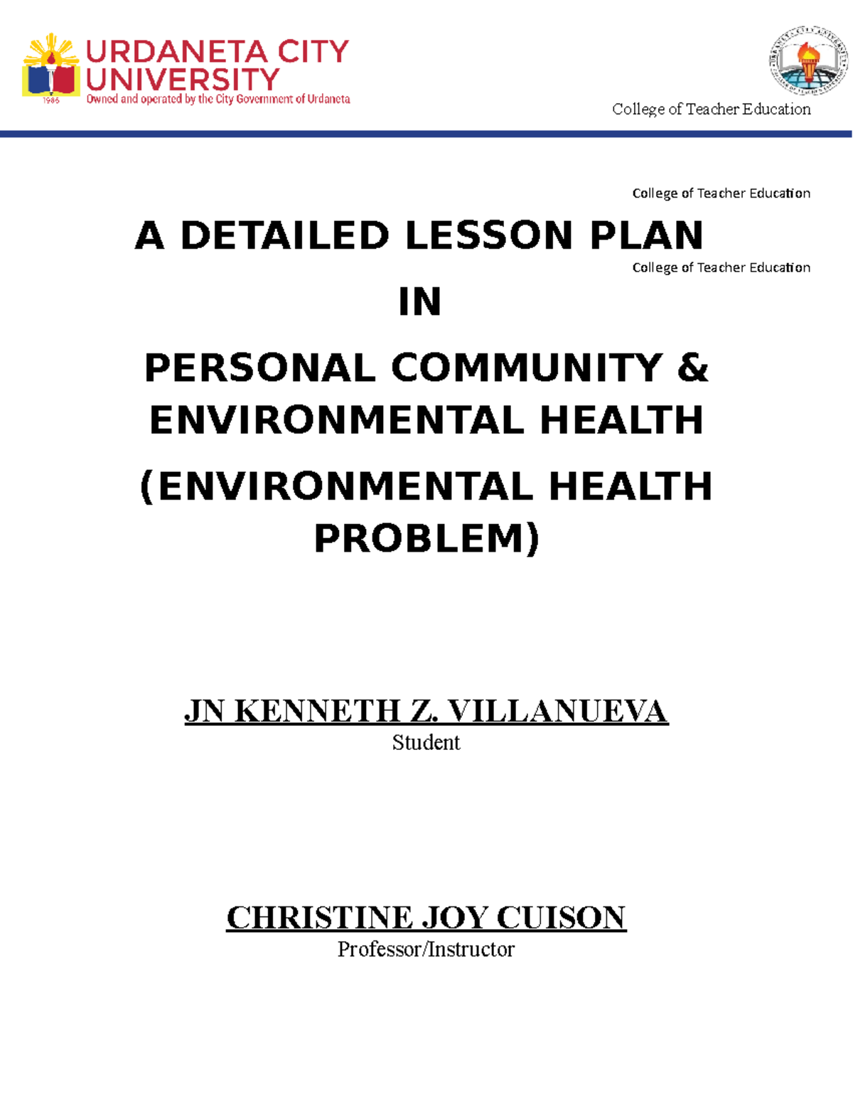 Villanueva JN Kenneth Z - A DETAILED LESSON PLAN IN PERSONAL COMMUNITY ...