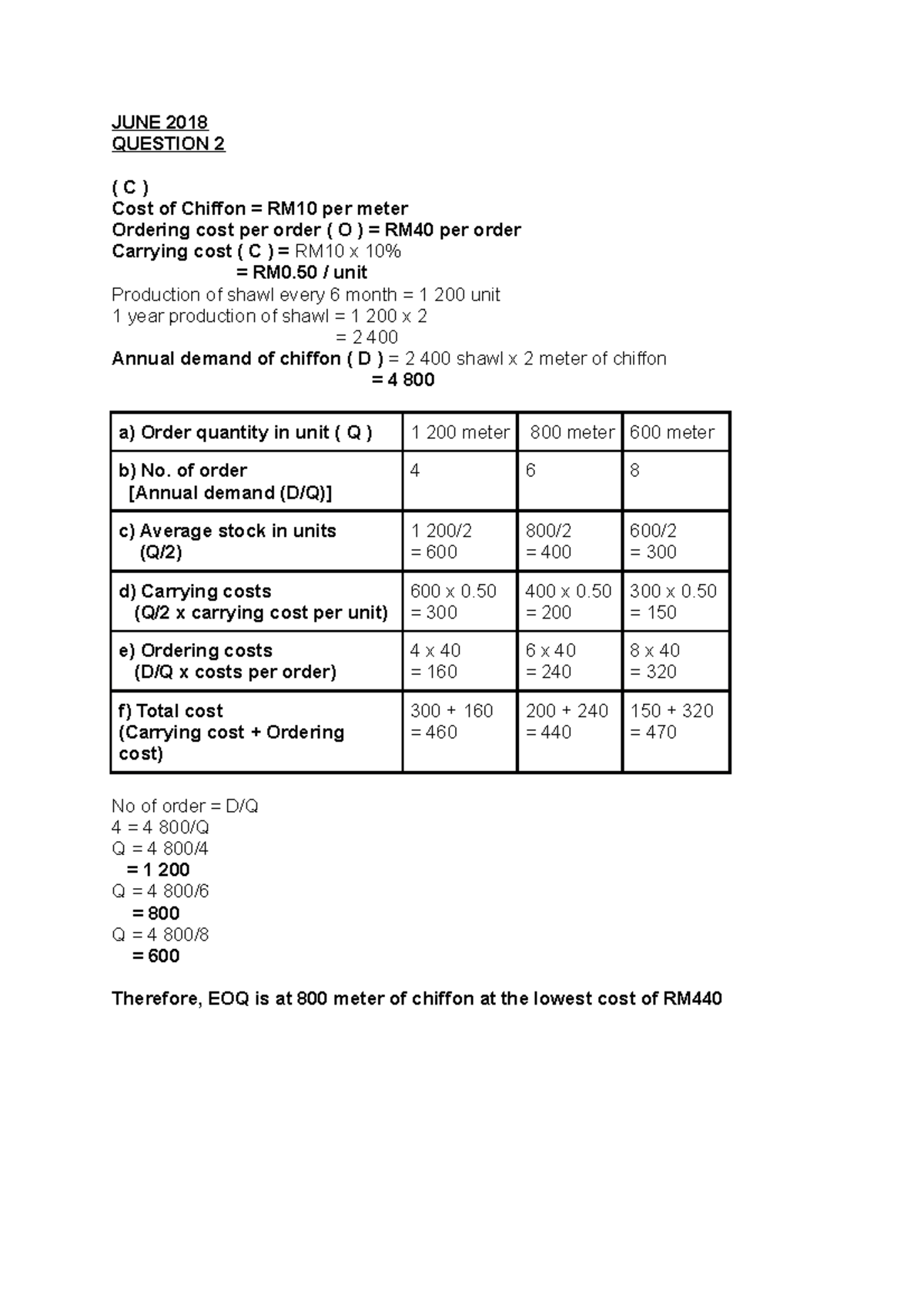 JUNE 2018 (azmina) - Acc110 tutorial - JUNE 2018 QUESTION 2 ( C ) Cost ...