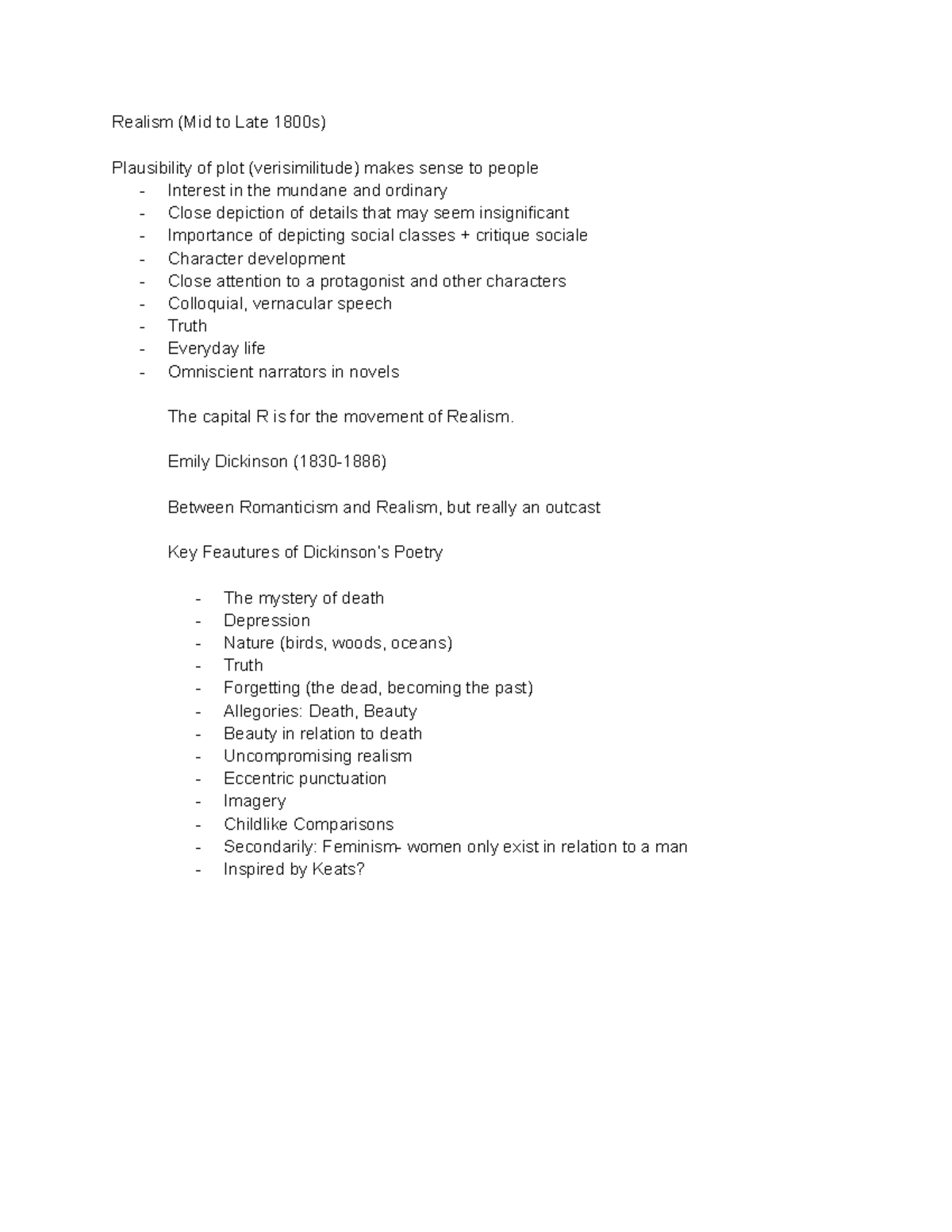 ENG 2850 Module 4 Notes Lecture Notes - Realism (Mid to Late 1800s ...