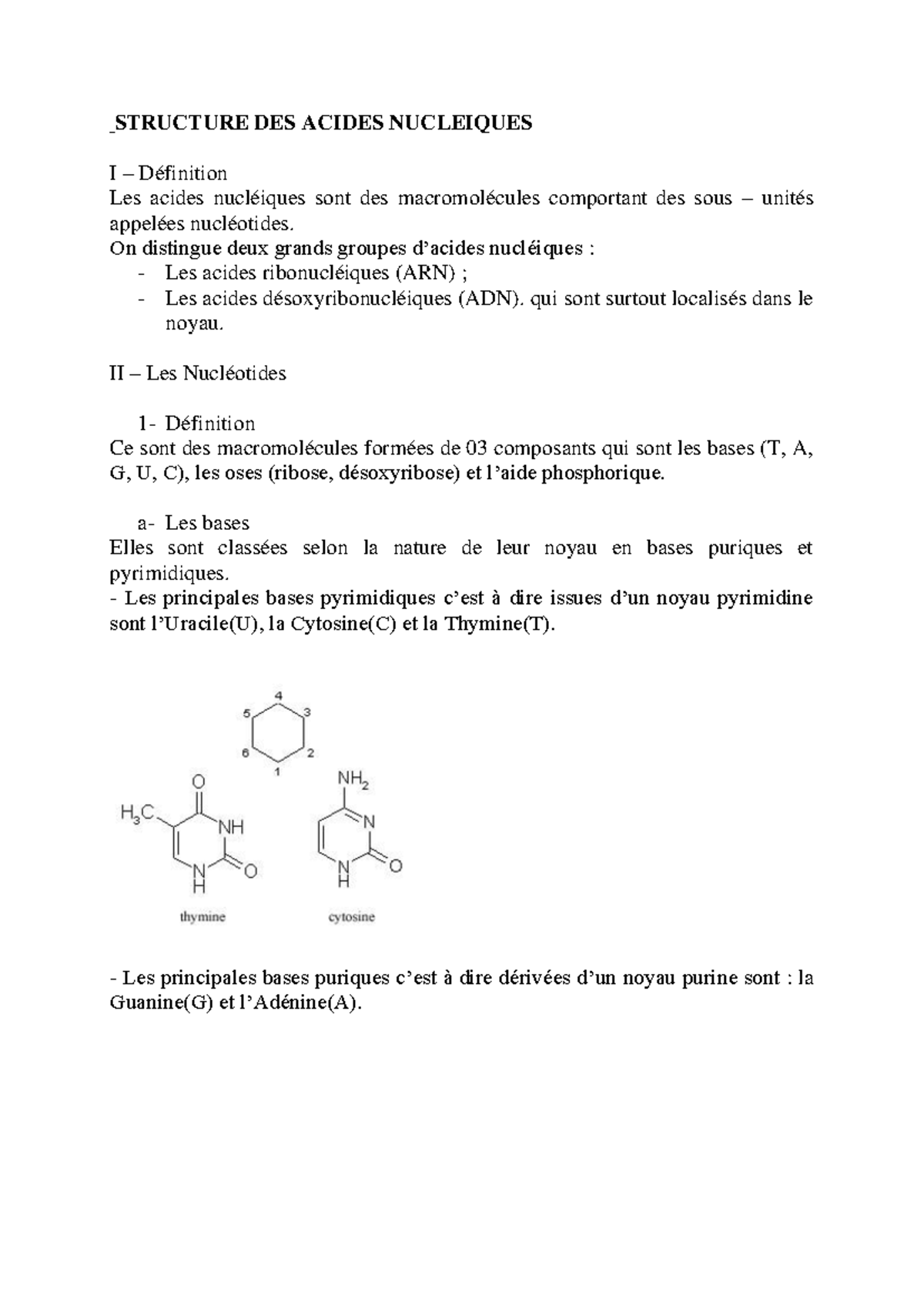 Structure des acides nucleiques - STRUCTURE DES ACIDES NUCLEIQUES I ...
