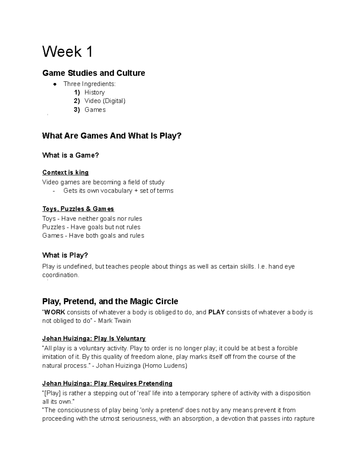 GAM 2 (GAM 21) - Notes - Week 1 Game Studies and Culture Three ...