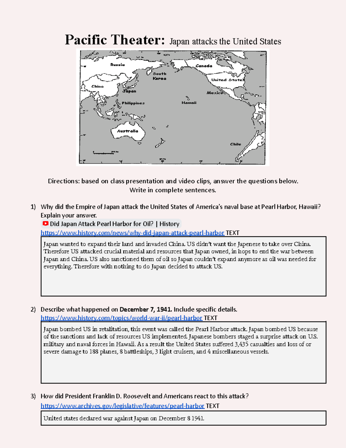 Copy of Pacific Theater Japan attacks the United States - Pacific ...