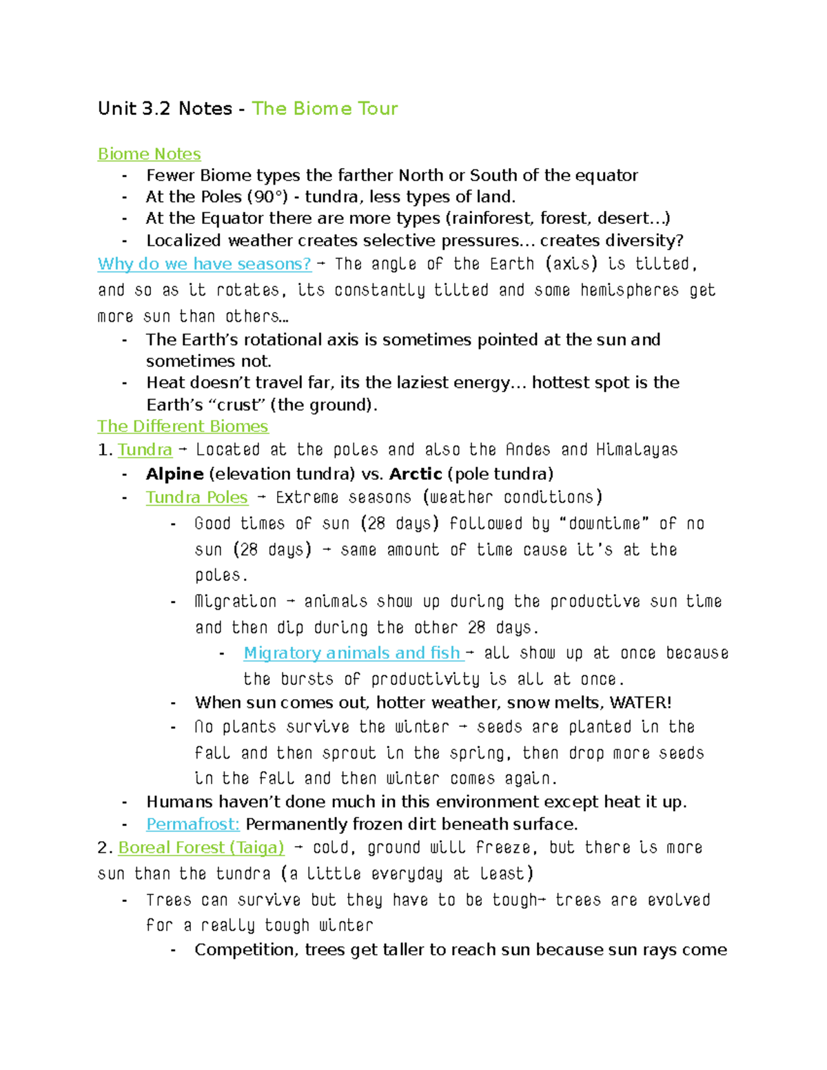 Env 10 List of Biomes and Definitions - Unit 3 Notes - The Biome Tour ...