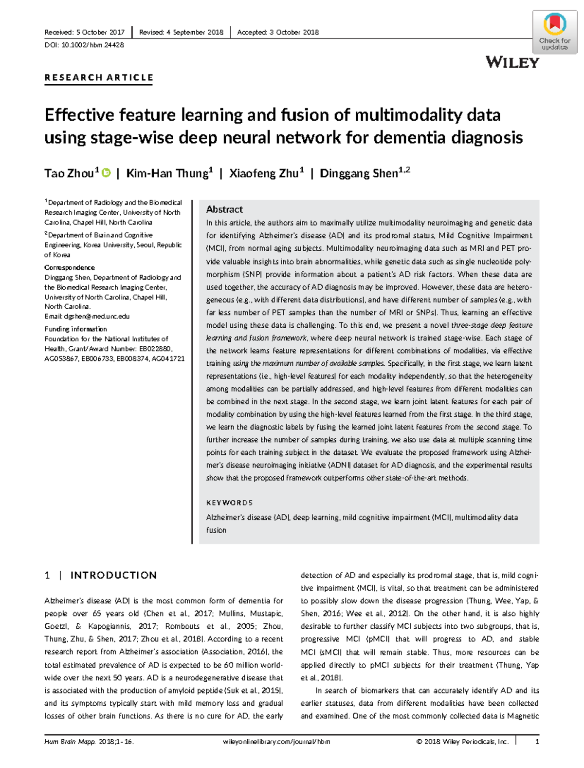 Effective Feature Learning And Fusion Of Multimodality Data Using Stage Wise Deep Neural Network