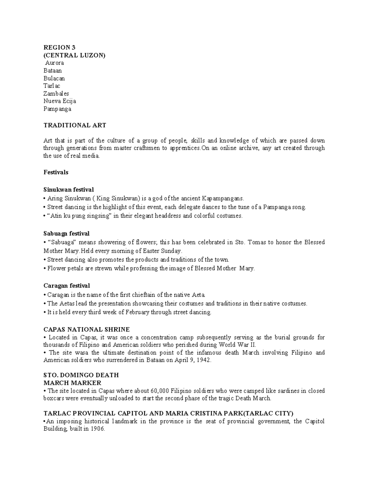 Culture or tradition - REGION 3 (CENTRAL LUZON) Aurora Bataan Bulacan ...